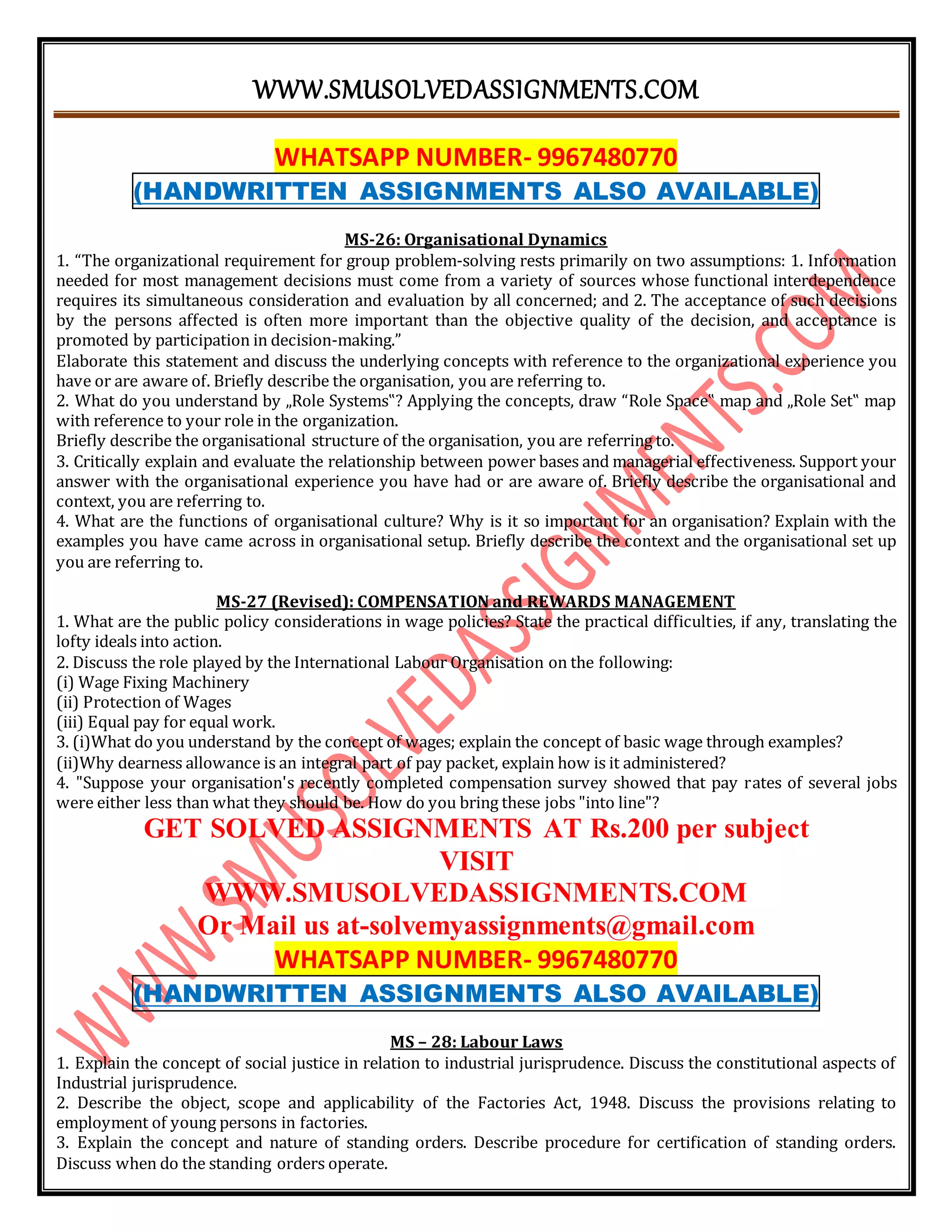 Ignou July-December 2017 solved assignments @ 200 per assignment | PDF