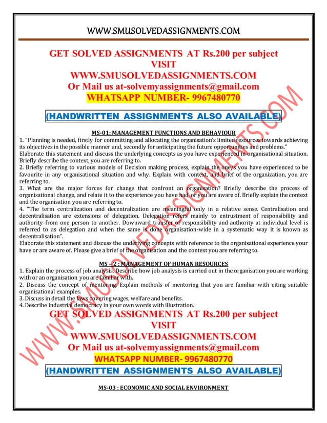 Ignou July-December 2017 solved assignments @ 200 per assignment | PDF