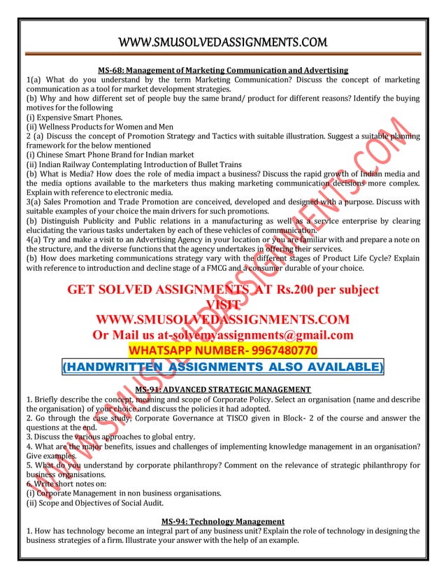 Ignou July-December 2017 solved assignments @ 200 per assignment | PDF