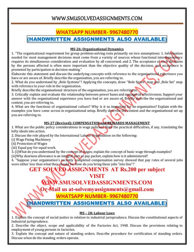 Ignou July-December 2017 solved assignments @ 200 per assignment | PDF