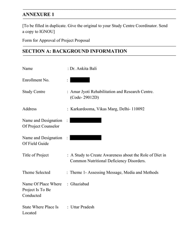 IGNOU DNHE Project Proposal by Dr. Ankita Bali | PDF | Blood Disorders ...