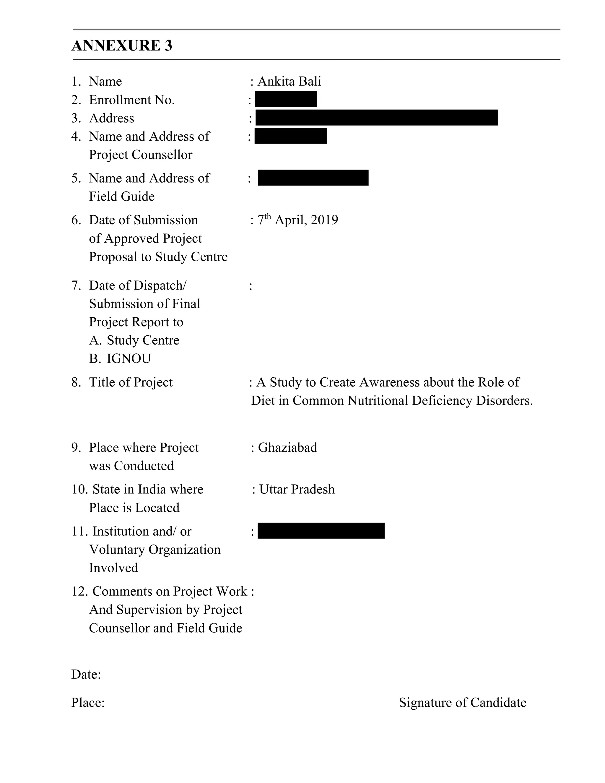 DNHE, IGNOU Solved Project Report by Dr. Ankita Bali | PDF