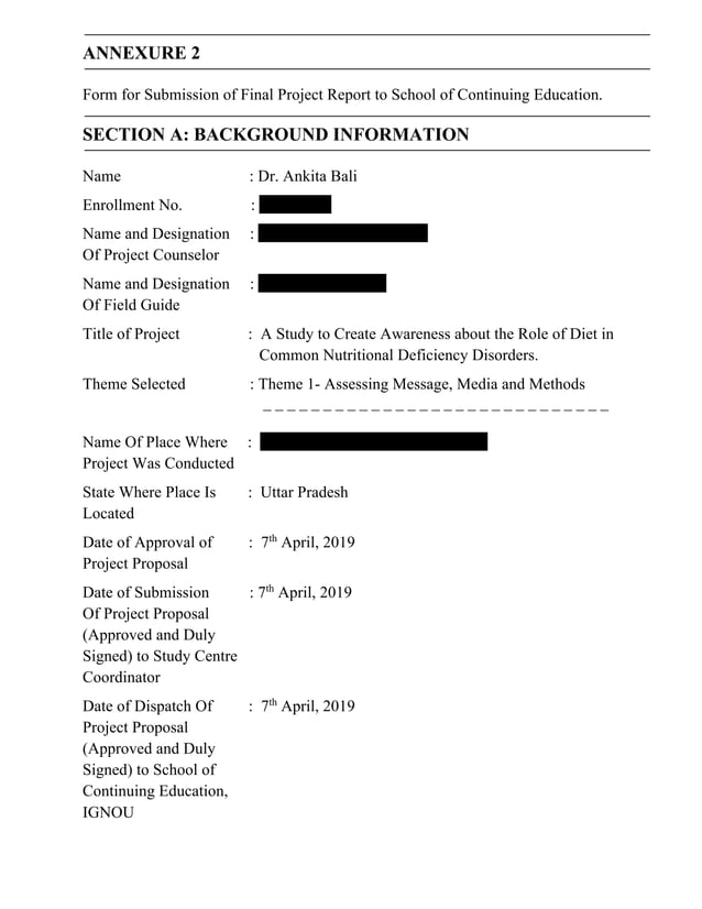 DNHE, IGNOU Solved Project Report by Dr. Ankita Bali | PDF