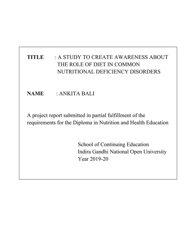 DNHE, IGNOU Solved Project Report by Dr. Ankita Bali | PDF
