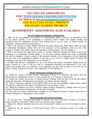 Ignou mba assignments april 9967480770 | DOCX