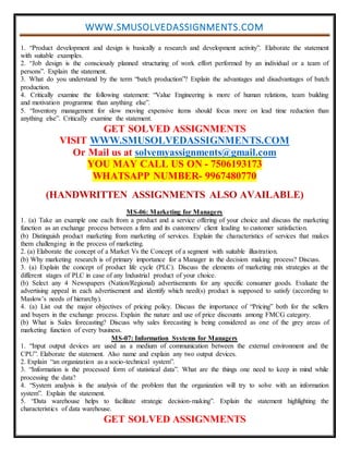 Ignou mba assignments april 9967480770 | DOCX