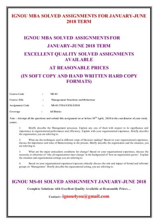 Ignou mba solved assignments for january 2018 | PDF