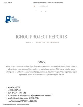 Ignou Project Report | PDF | Postgraduate Education | College Education