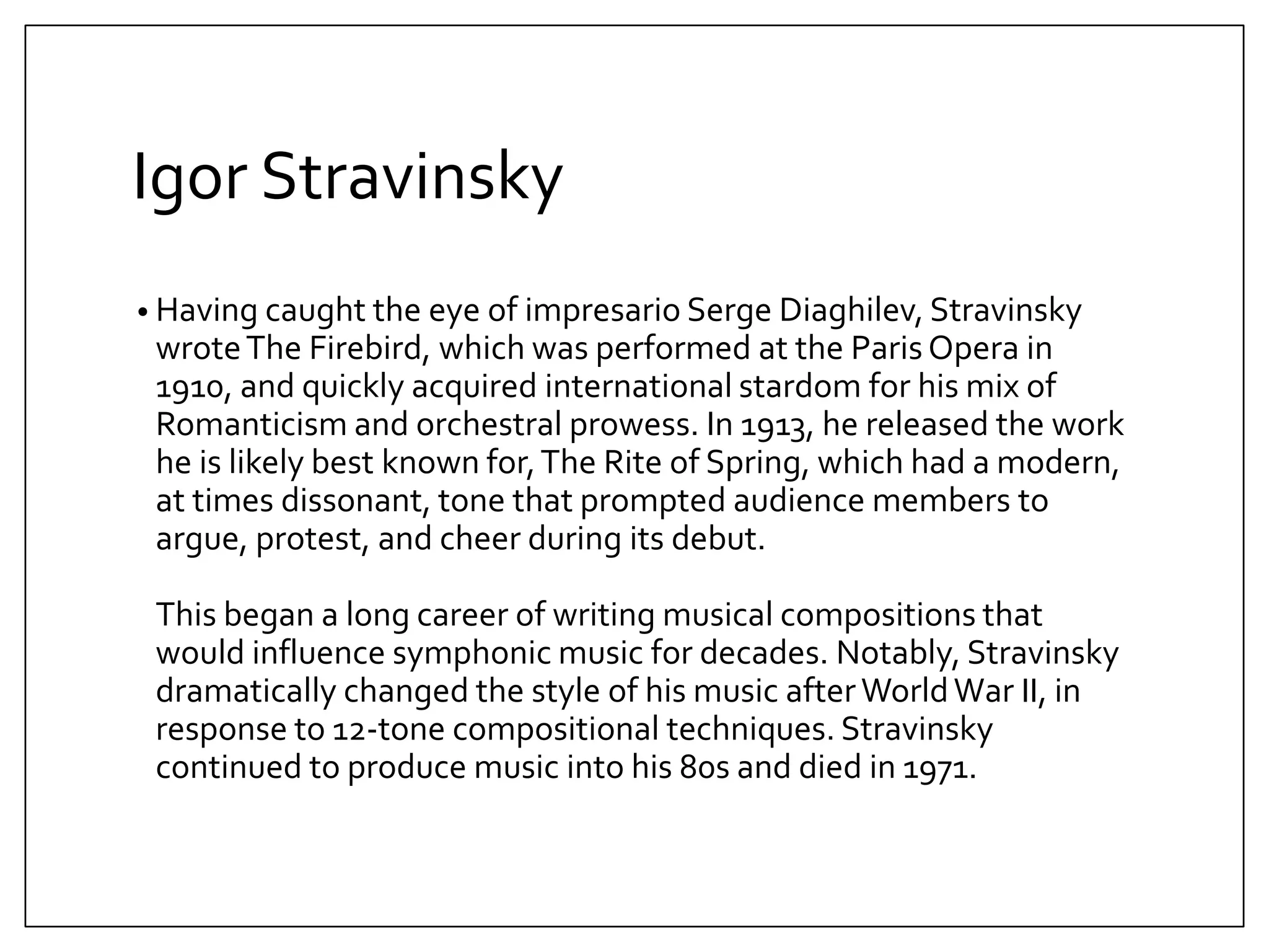 A Look at the Life of Composer Igor Stravinsky | PPTX | Classical Music ...