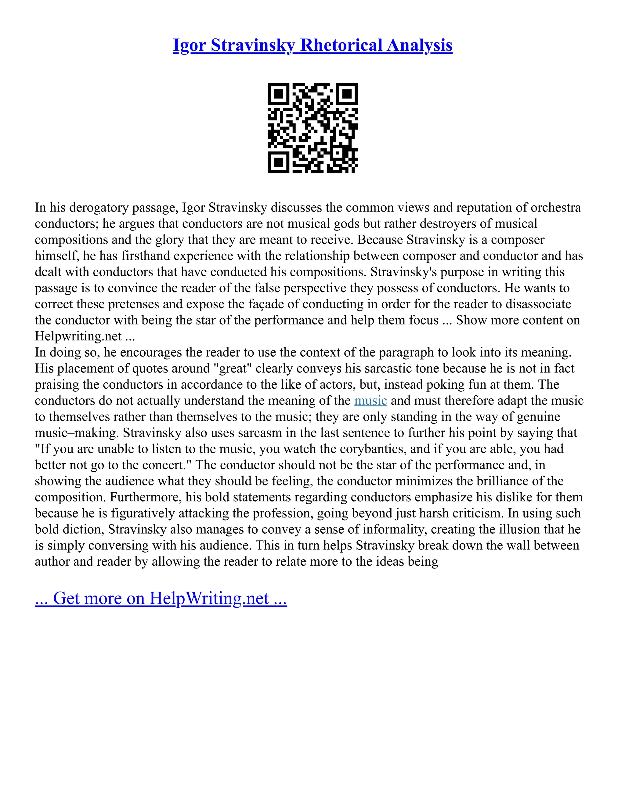 Igor Stravinsky Rhetorical Analysis | PDF