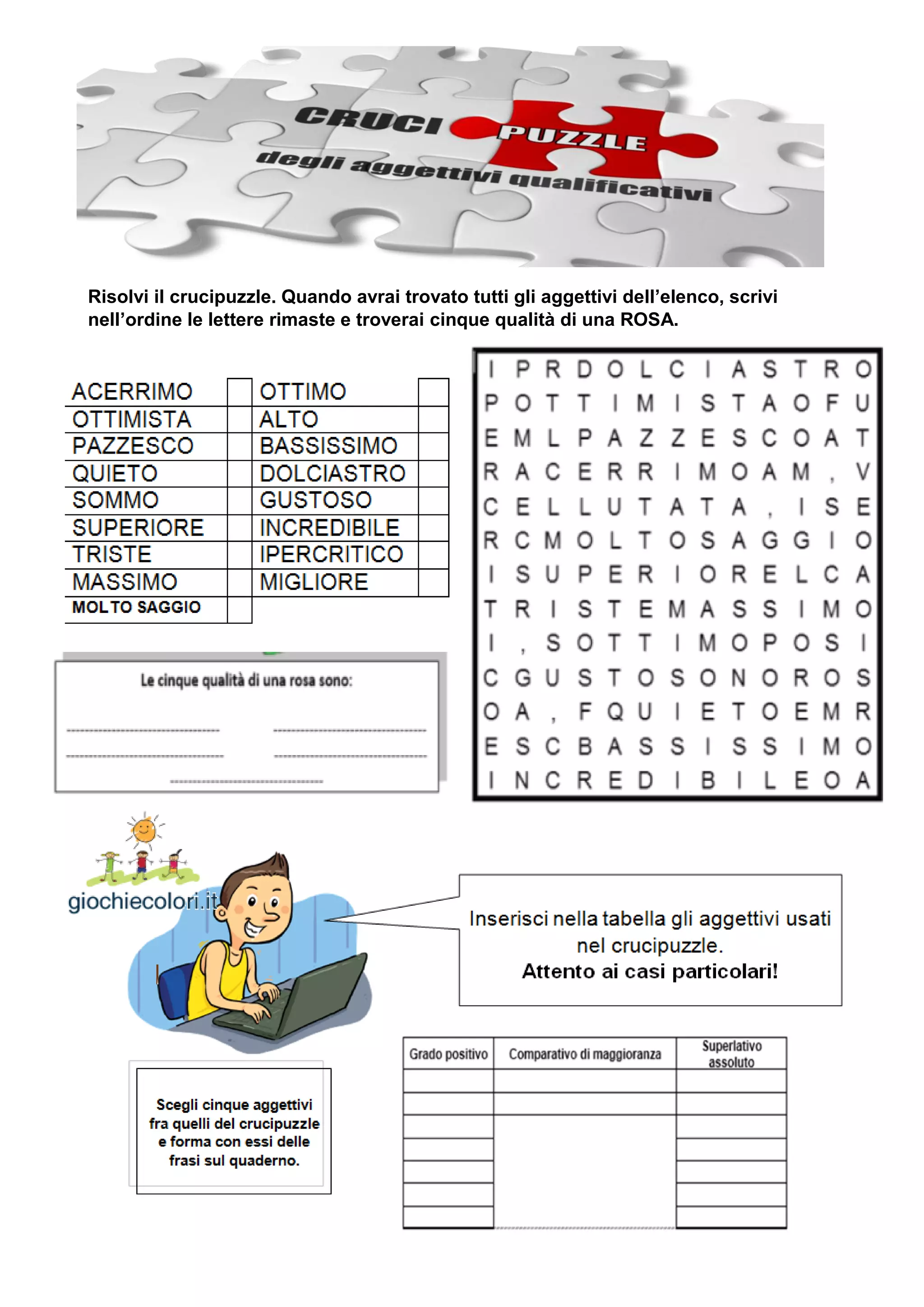I gradi dell'aggettivo qualificativo - Schede didattiche per la scuola primaria www.giochiecolori.it