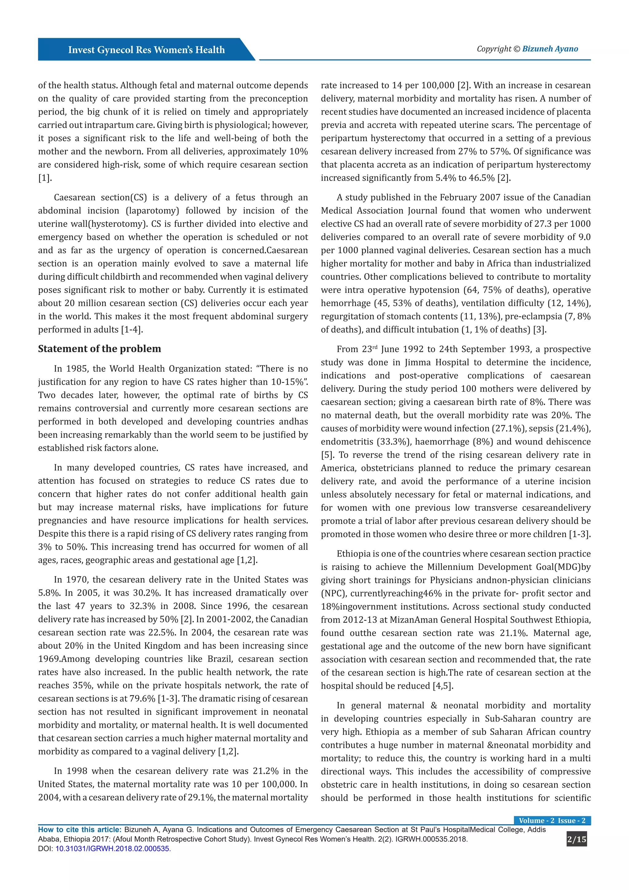 Indications and Outcomes of Emergency Caesarean Section at St Paul’s ...