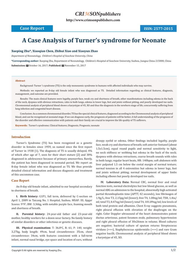 A Case Analysis of Turner’s syndrome for Neonate_Crimson Publishers | PDF