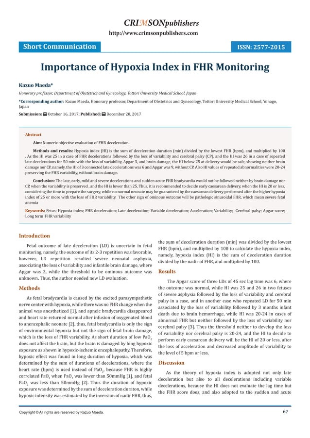 Importance of Hypoxia Index in FHR Monitoring_ Crimson Publishers | PDF