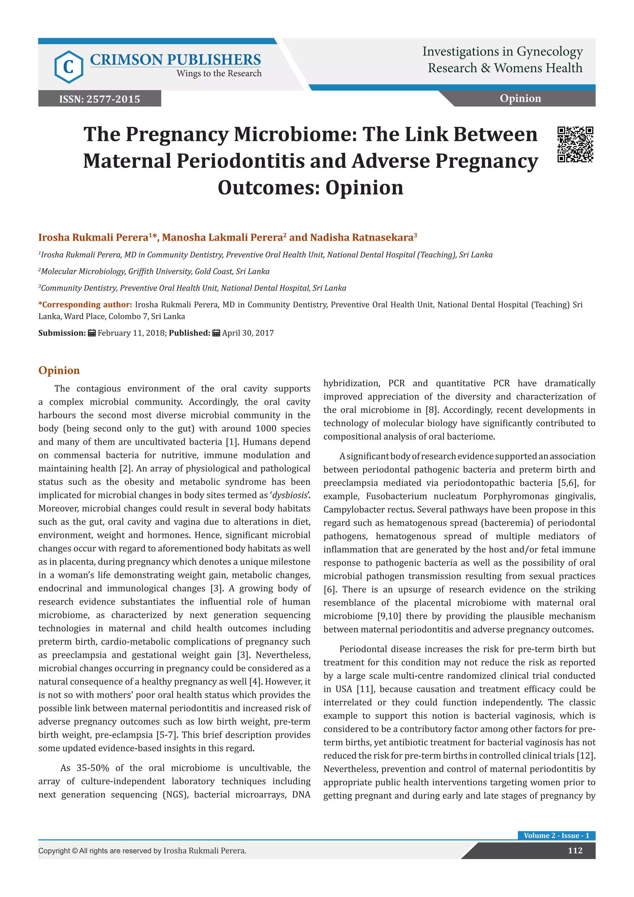 The Pregnancy Microbiome: The Link Between Maternal Periodontitis and ...