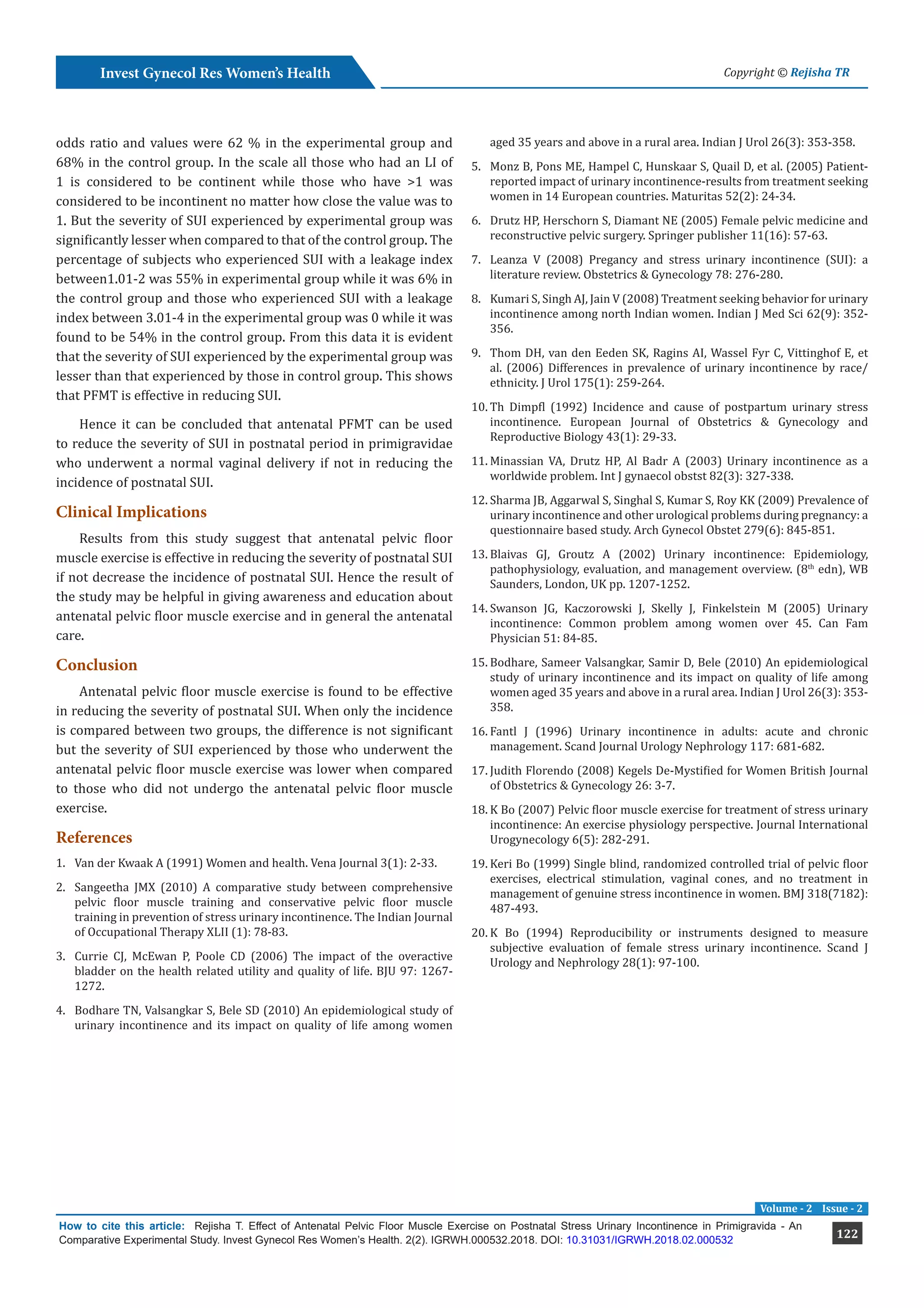 Effect of Antenatal Pelvic Floor Muscle Exercise on Postnatal Stress ...