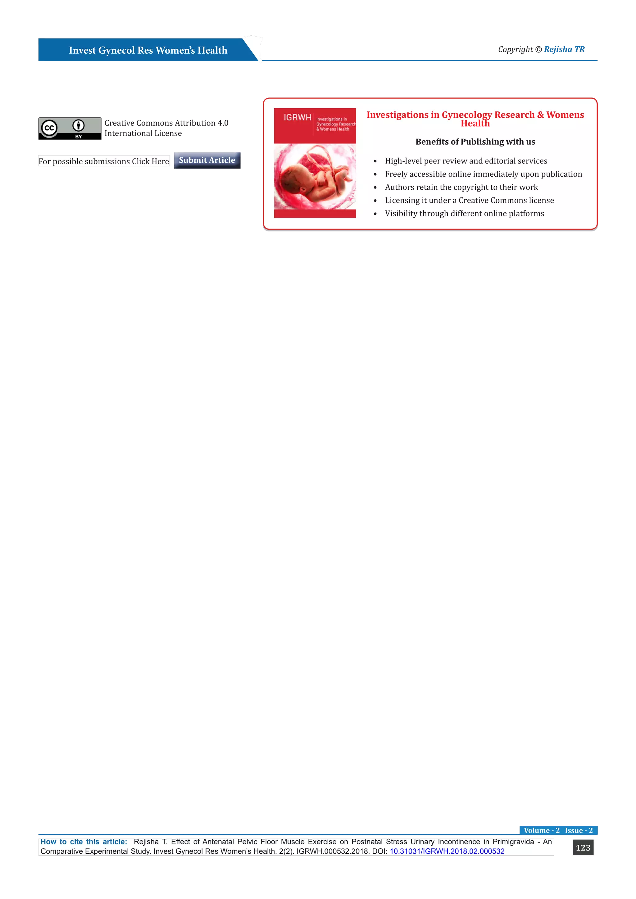 Effect of Antenatal Pelvic Floor Muscle Exercise on Postnatal Stress Urinary Incontinence in ...