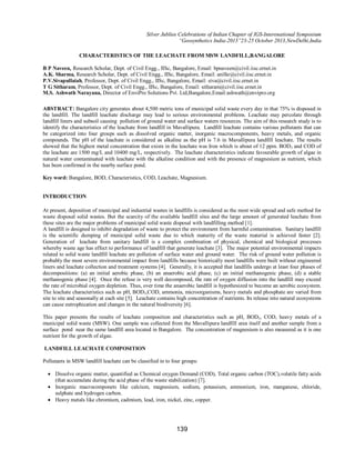 CHARACTERISTICS OF THE LEACHATE FROM MSW LANDFILL,BANGALORE | PDF