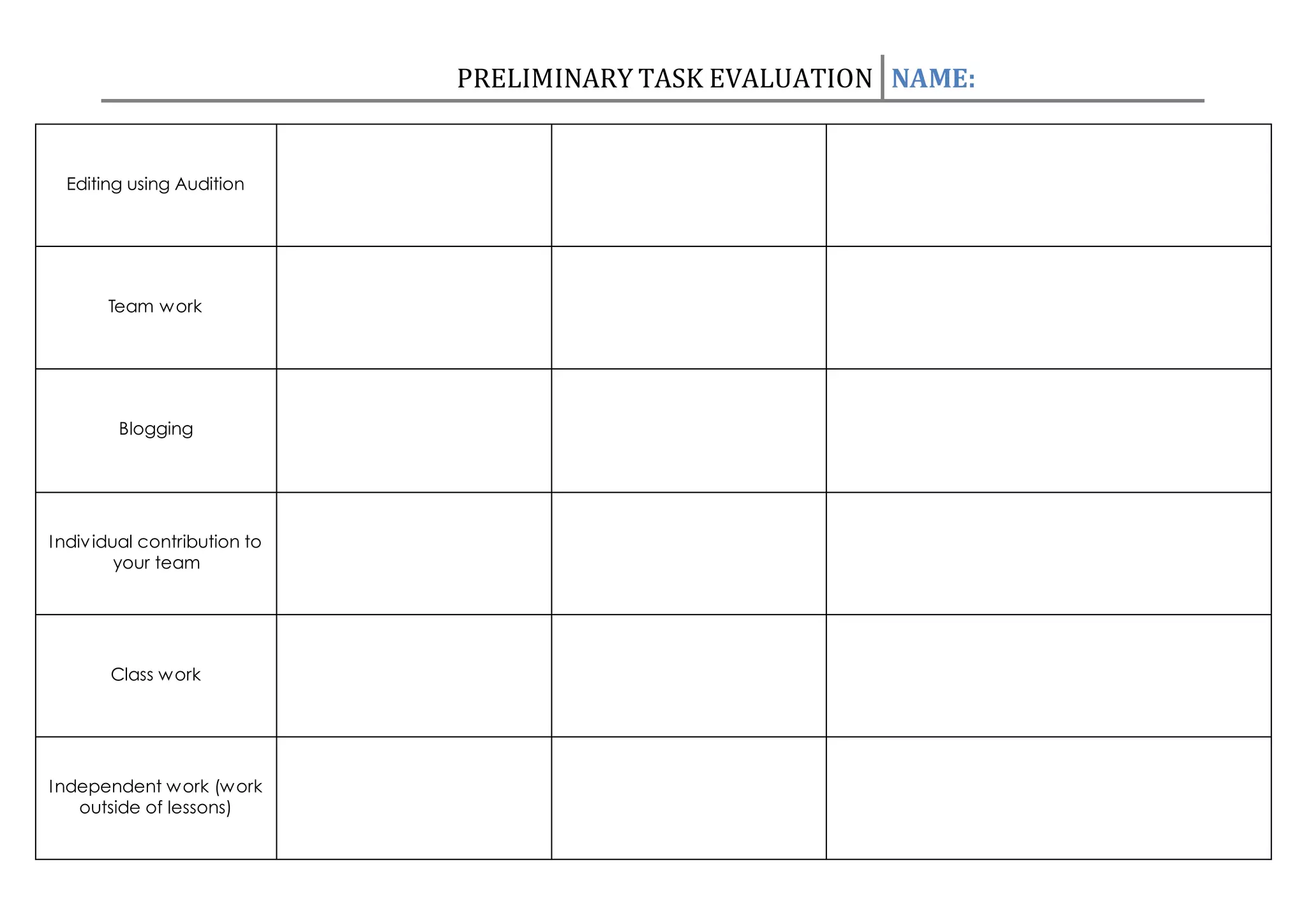 Preliminary task evaluation grid | PPT