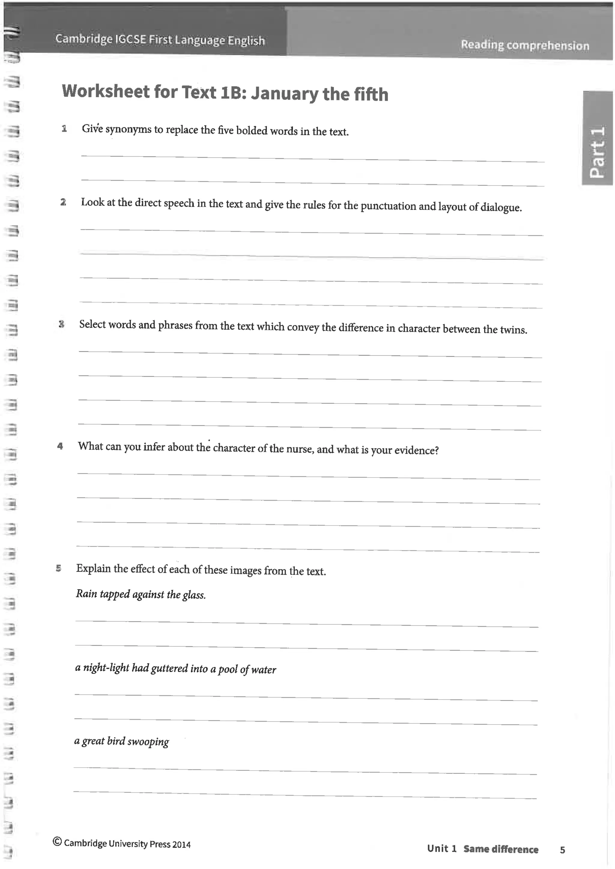 IGSE 1 worksheet for Text 1B | PDF