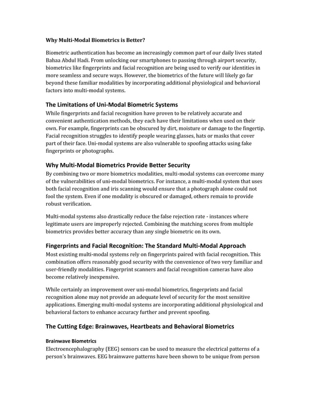 Why Multi-Modal Biometrics is Better? | PDF