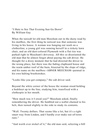 I Hate to See That Evening Sun Go Down”By William Gay.docx