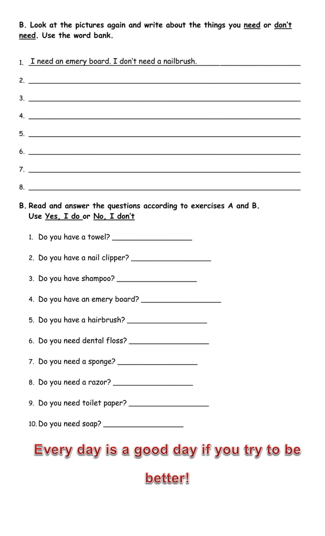 Worksheet 1- I have / I need | PDF | Oral care | Personal Care