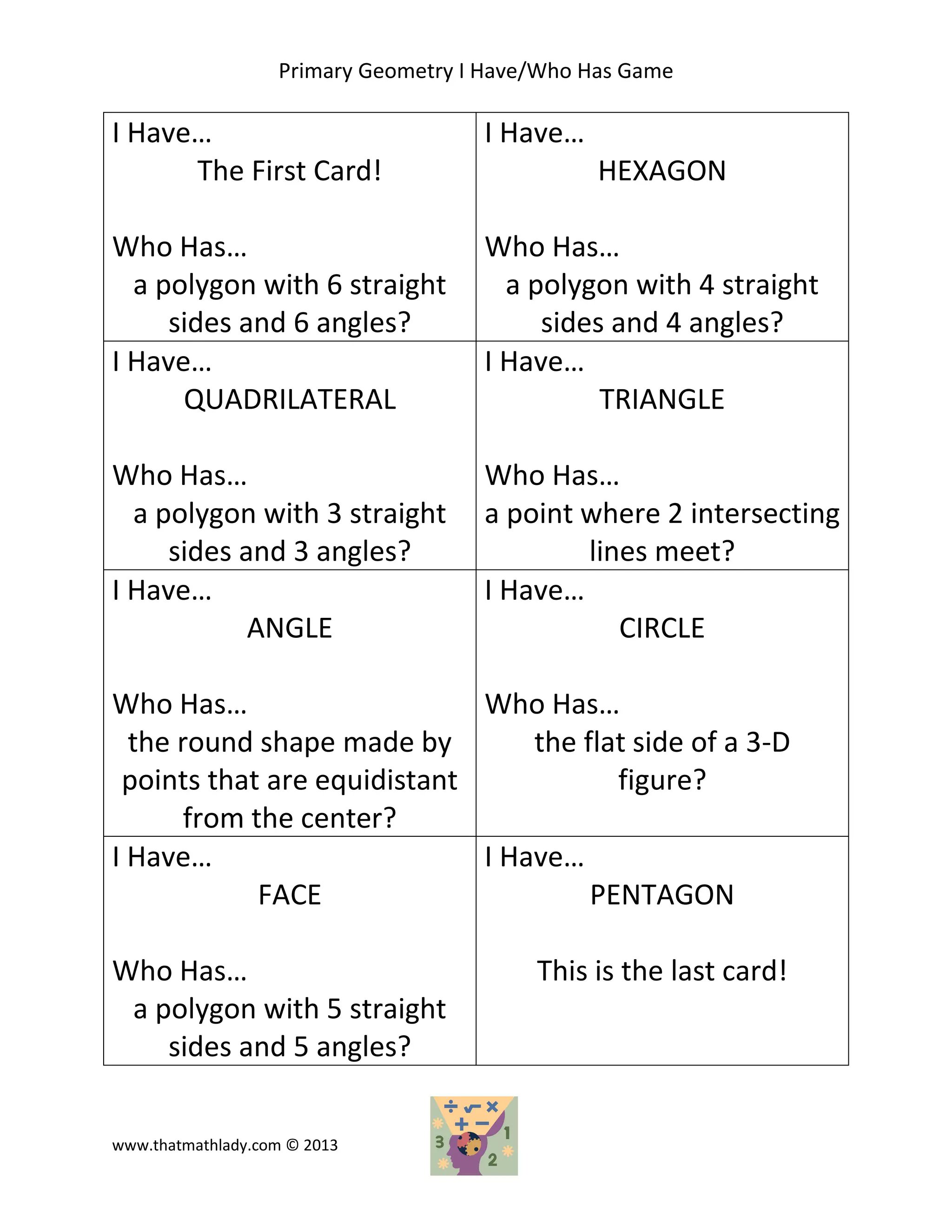 I Have who has primary geometry | PDF