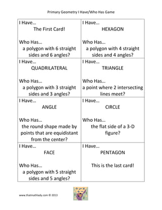 I Have who has primary geometry | PDF