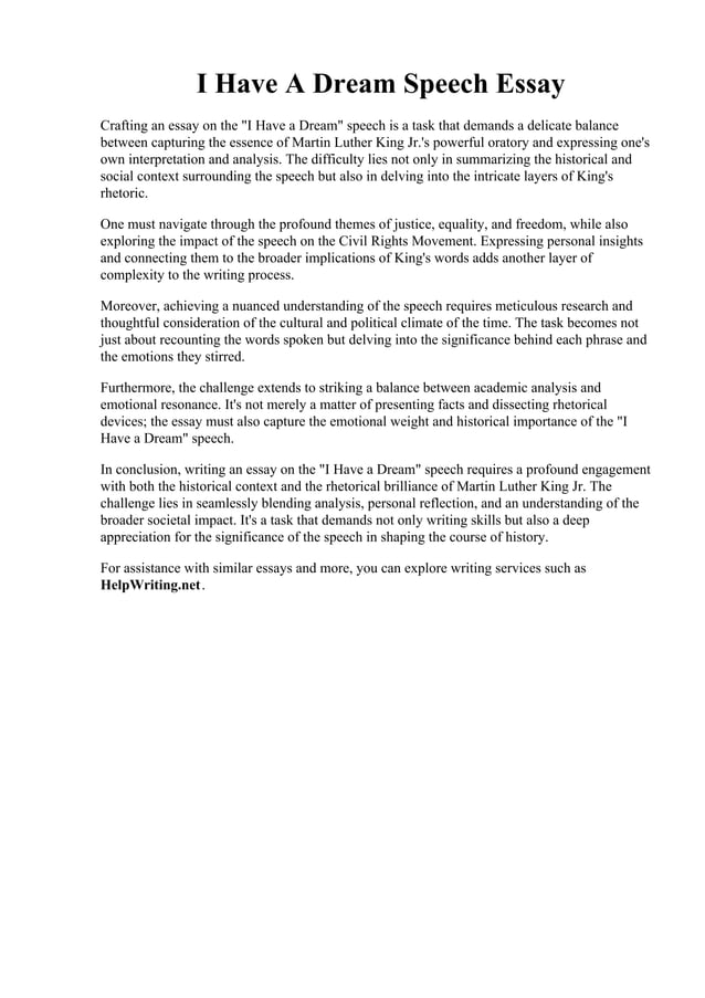 I Have A Dream Speech Essay | PDF