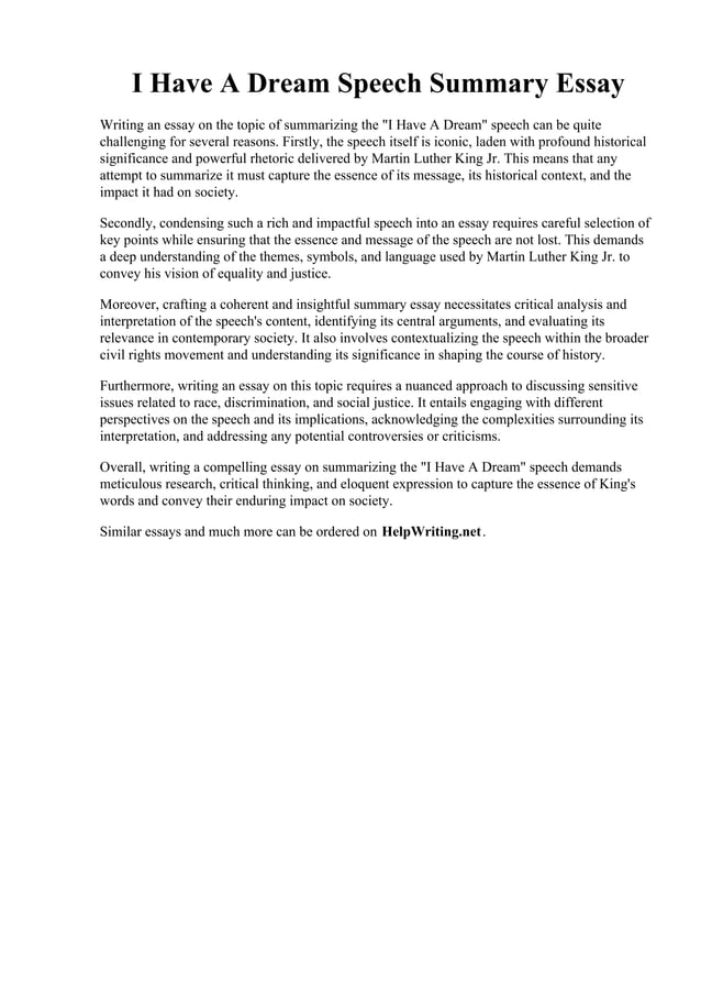 I Have A Dream Speech Summary Essay | PDF | Environment | Science