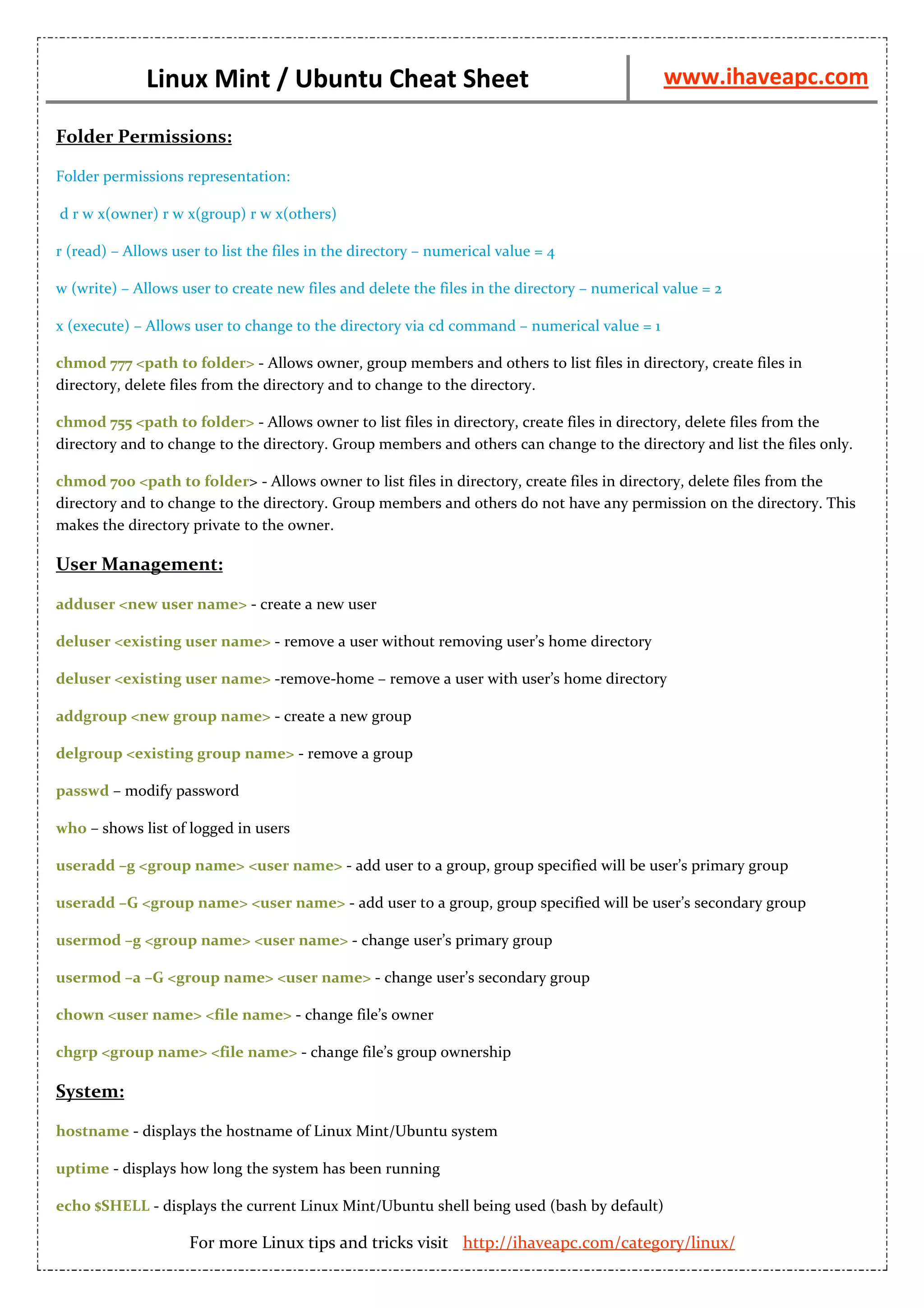 Linux command line cheatsheet | PDF