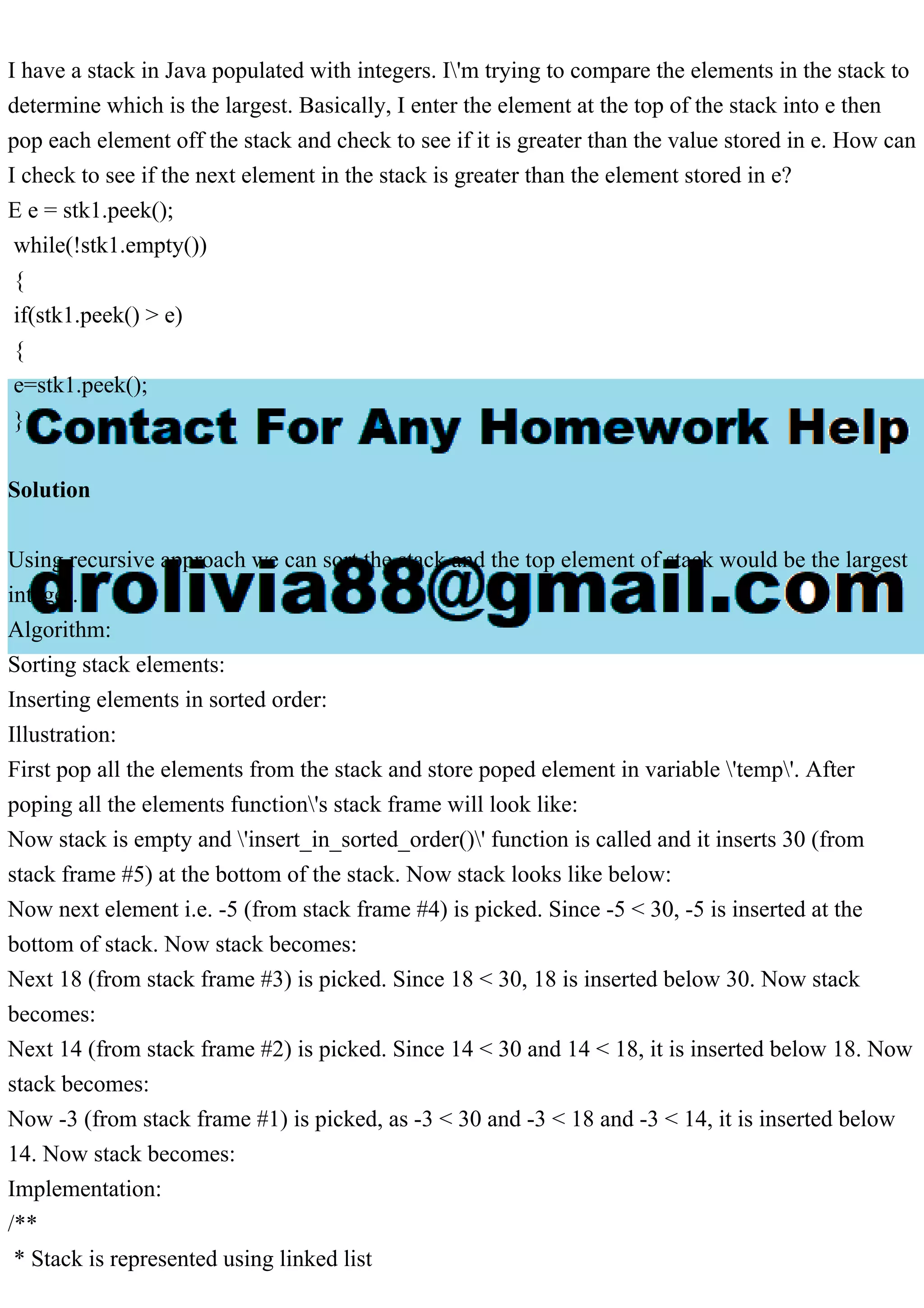 I have a stack in Java populated with integers. Im trying to compa.pdf