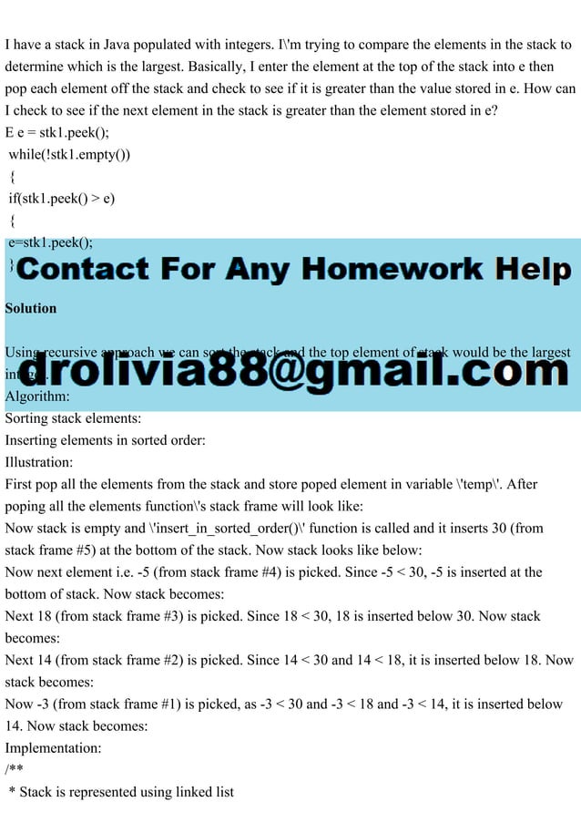 I have a stack in Java populated with integers. Im trying to compa.pdf