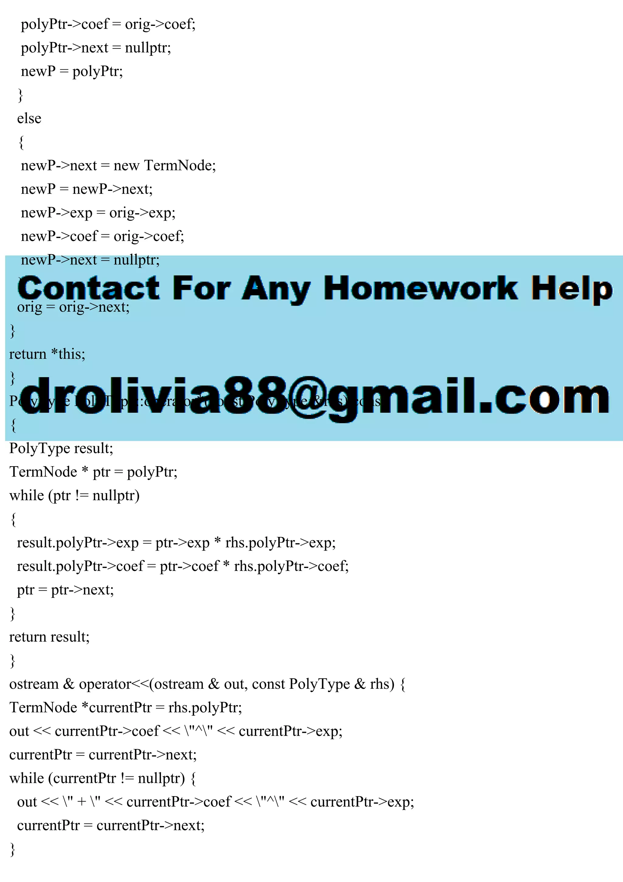 I have to write a polynomial class linked list program and i do not .pdf