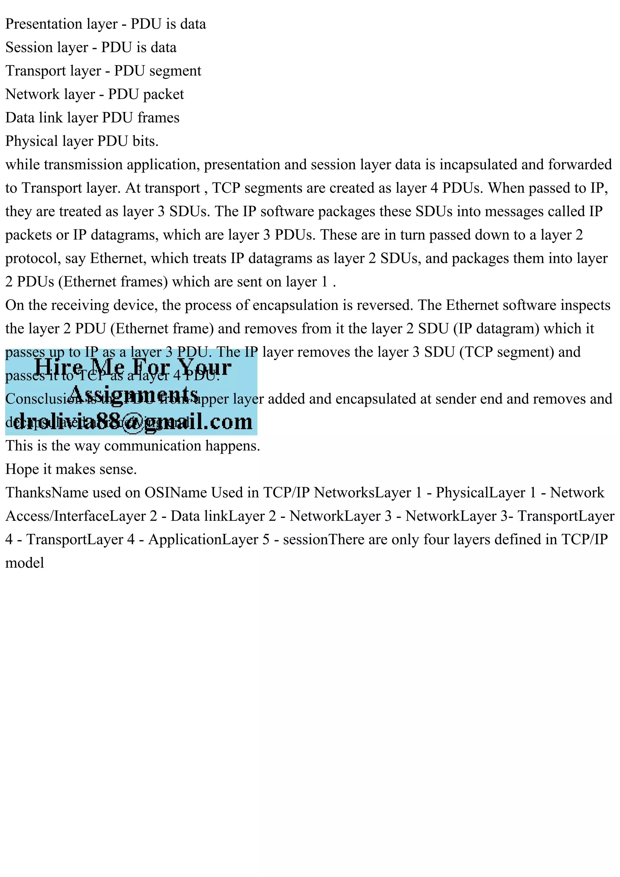 I Hereby Explain The Sdu Service Data Unit And Pdu Protocol Data Pdf