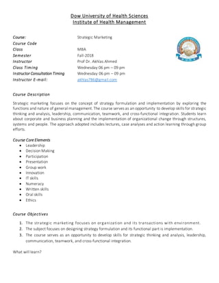 Course Outlines for Strategic Marketing Fall-2018-19 | DOCX | Business ...