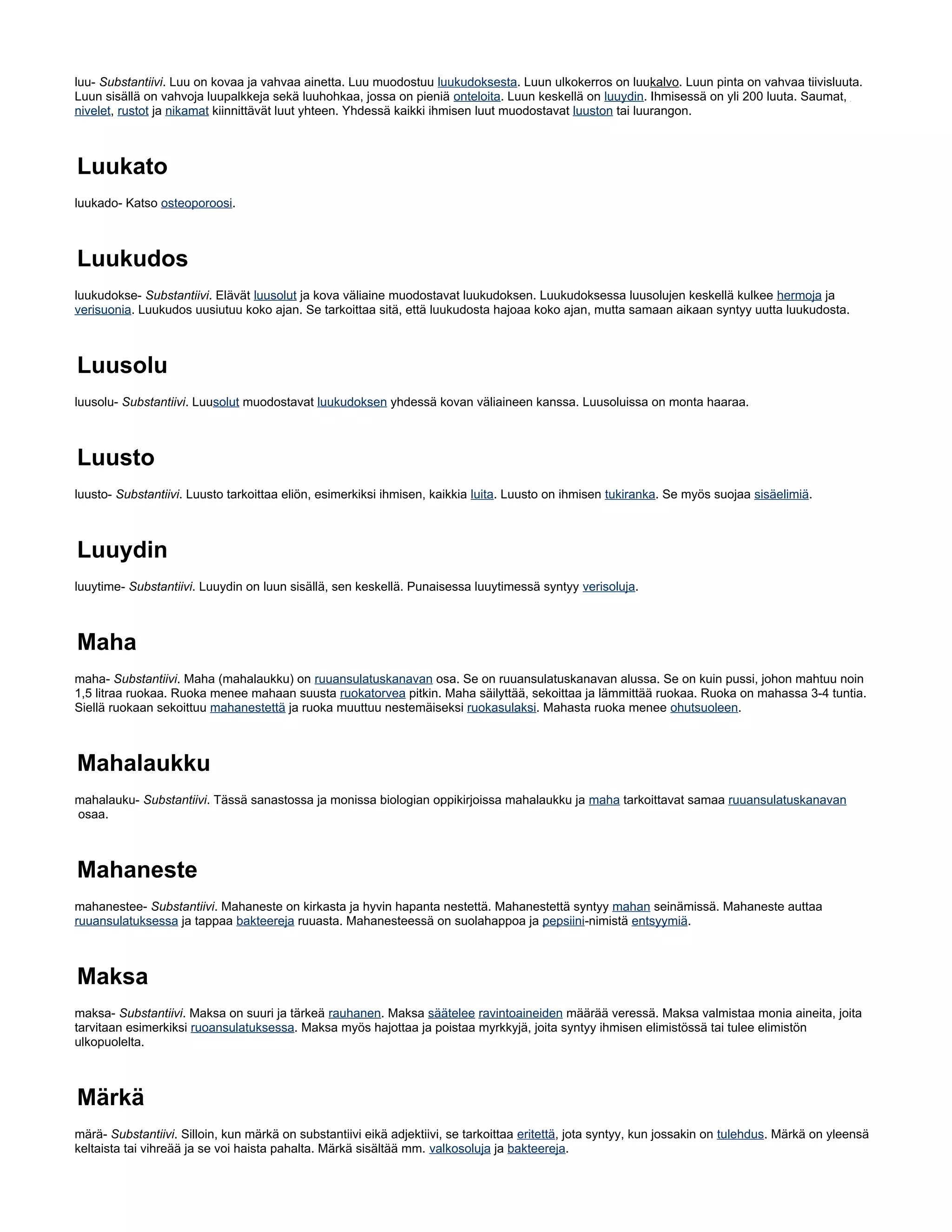 Ihmisen biologian selkokielisanasto | PDF