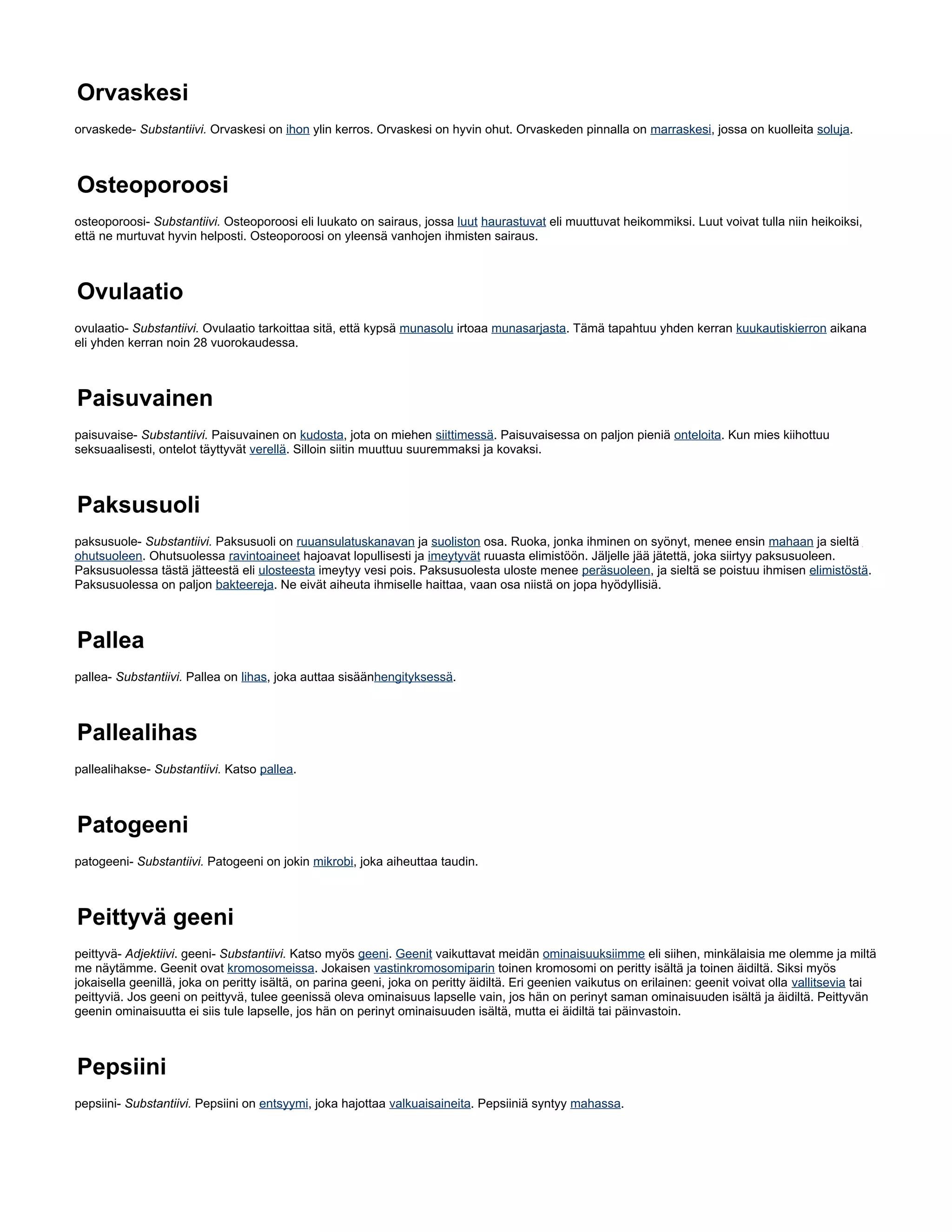 Ihmisen biologian selkokielisanasto | PDF