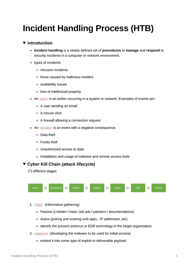 Incident handling is a clearly defined set of procedures to manage and ...