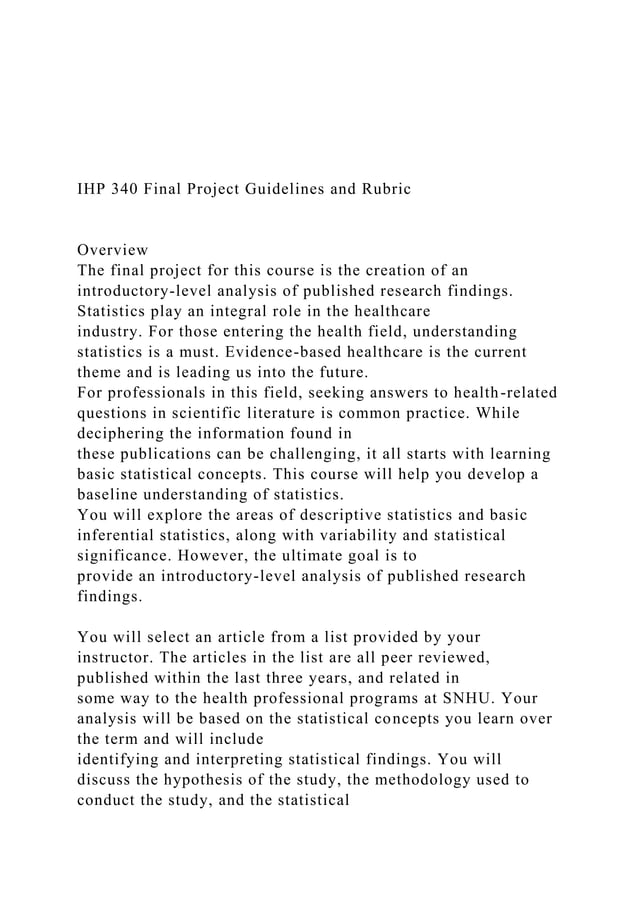 IHP 340 Final Project Guidelines and Rubric Overview .docx | Science