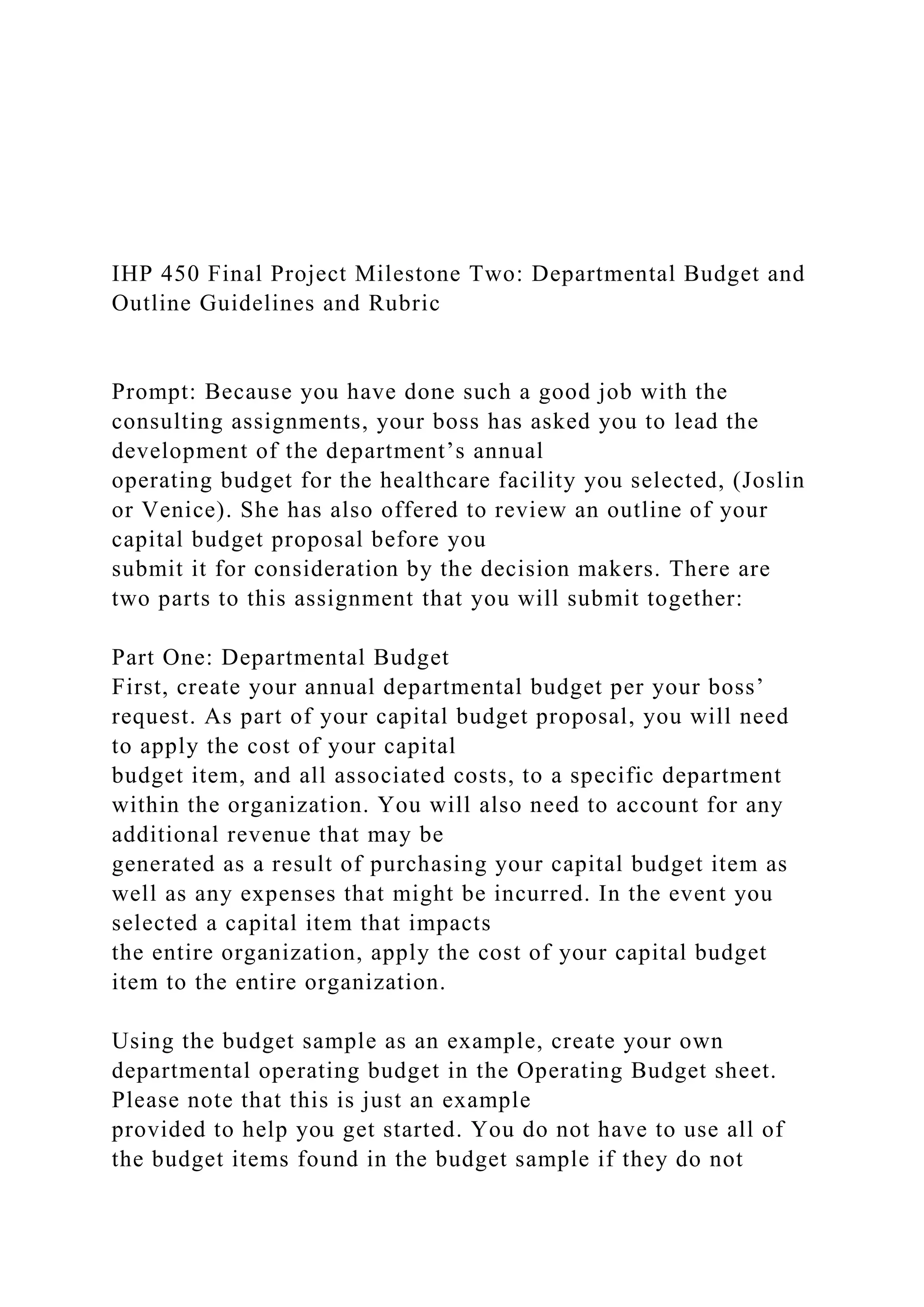 IHP 450 Final Project Milestone Two Departmental Budget an.docx