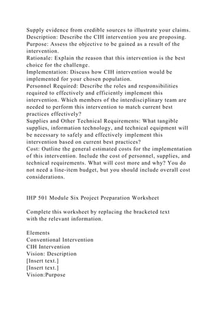IHP 501 Module Five Project Preparation WorksheetPrecious Te.docx