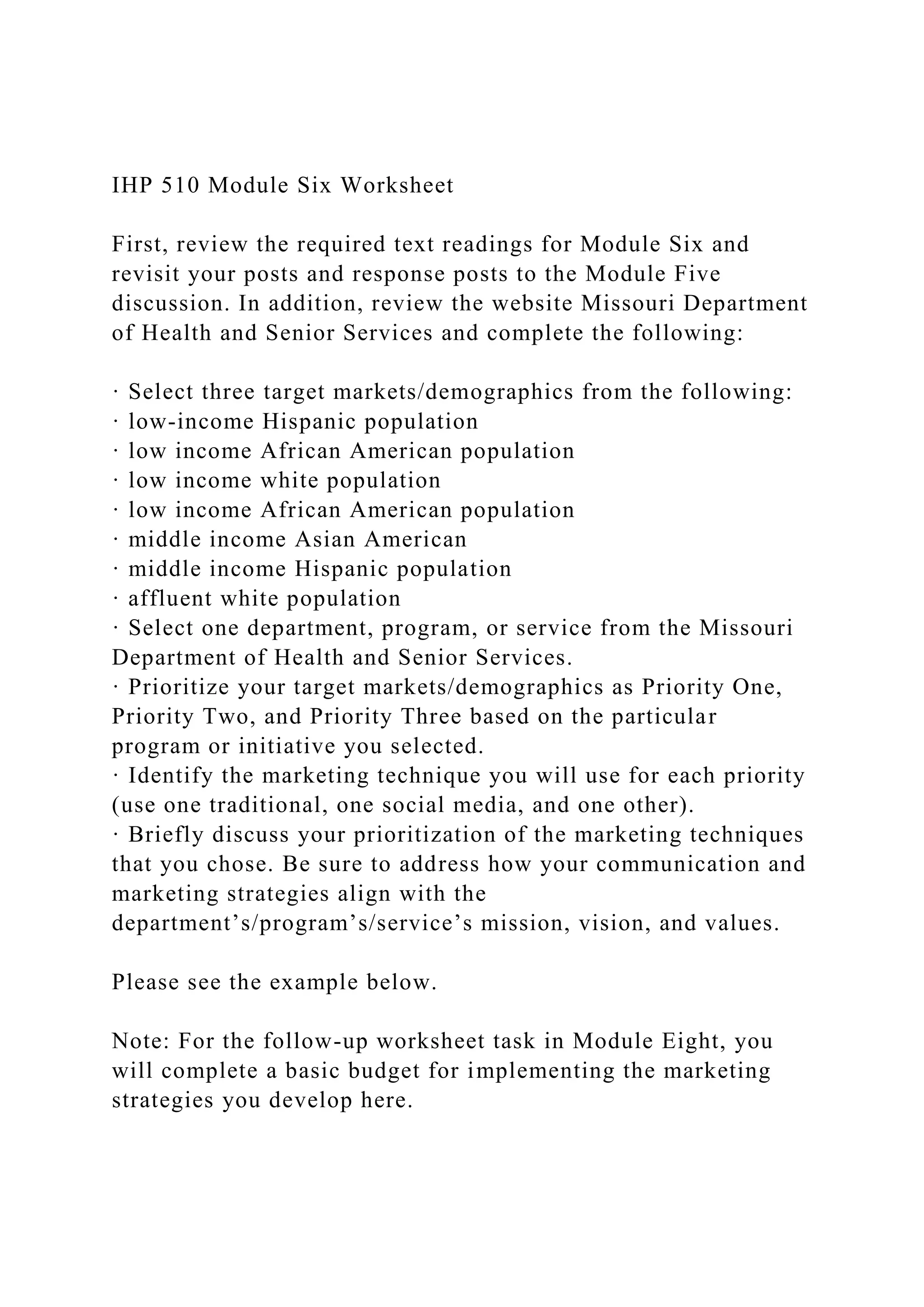 IHP 510 Module Six WorksheetFirst, review the required text re.docx