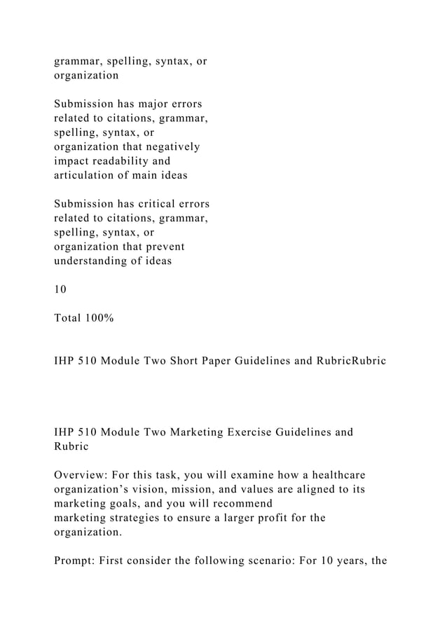 IHP 510 Module Two Short Paper Guidelines and Rubric .docx | Healthcare ...