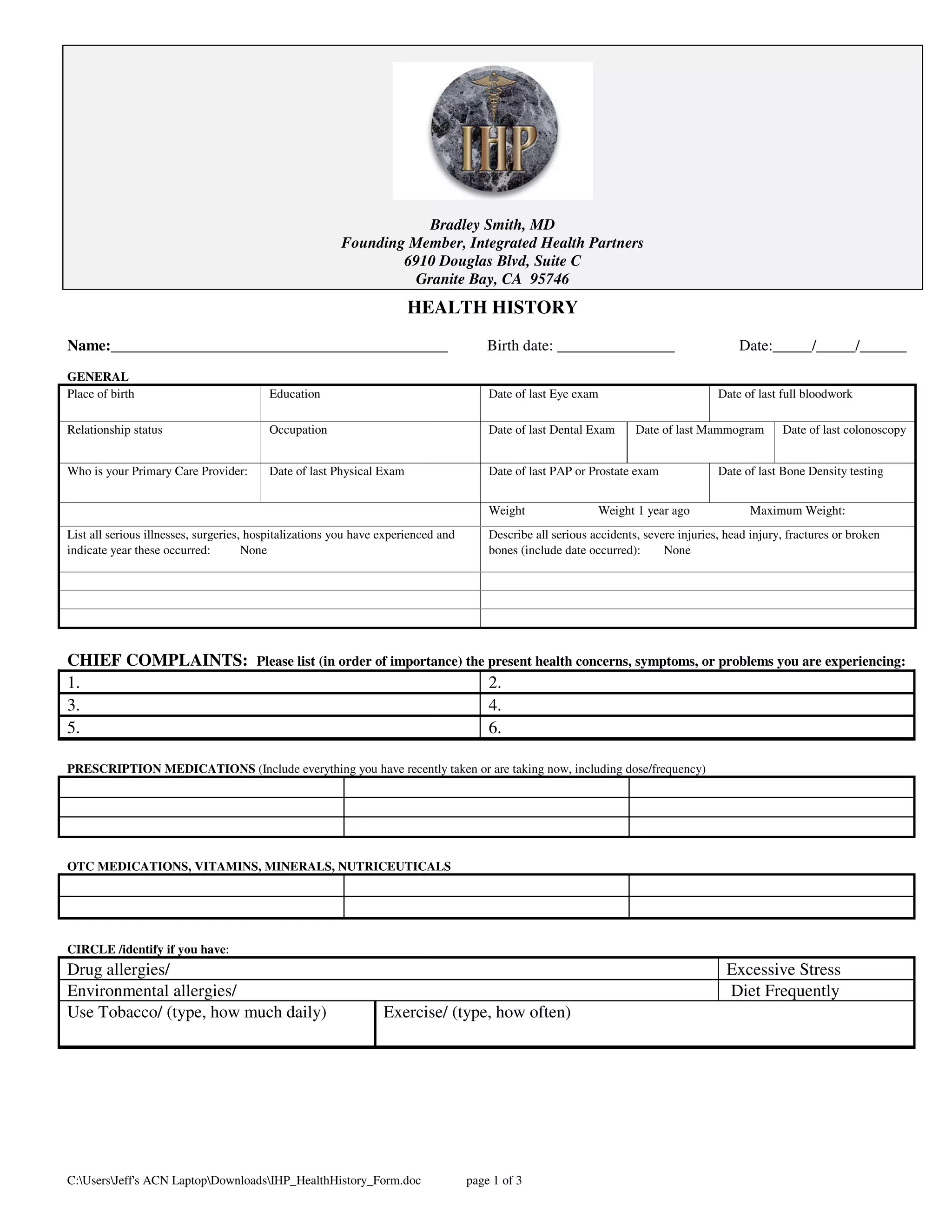 Ihp health history_form | PDF