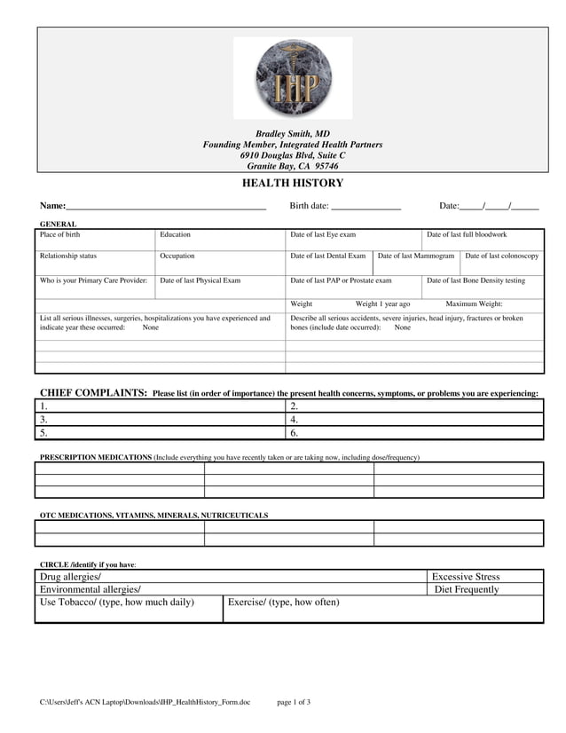 Ihp health history_form | PDF