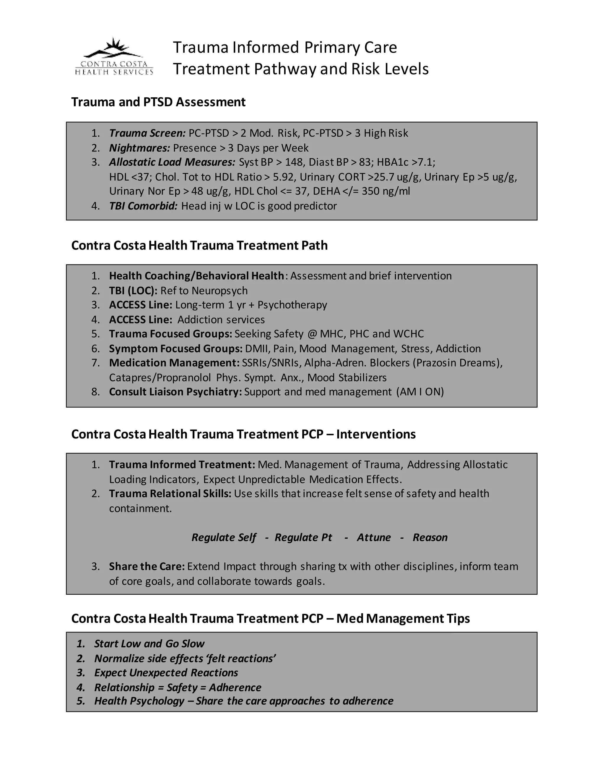 PTSD One Page Assessment and Treatment Path | DOCX