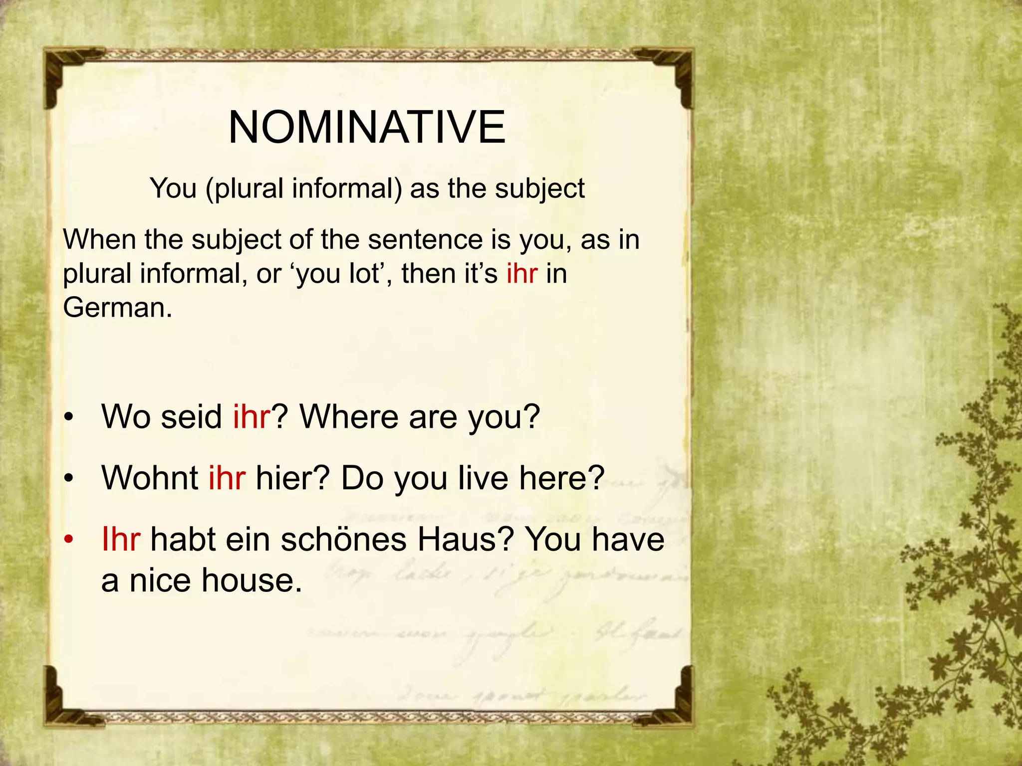 Ihr - German informal plural you | PPTX