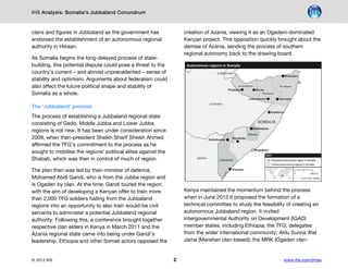 IHS Analysis - Somalia's Jubbaland Conundrum | PDF